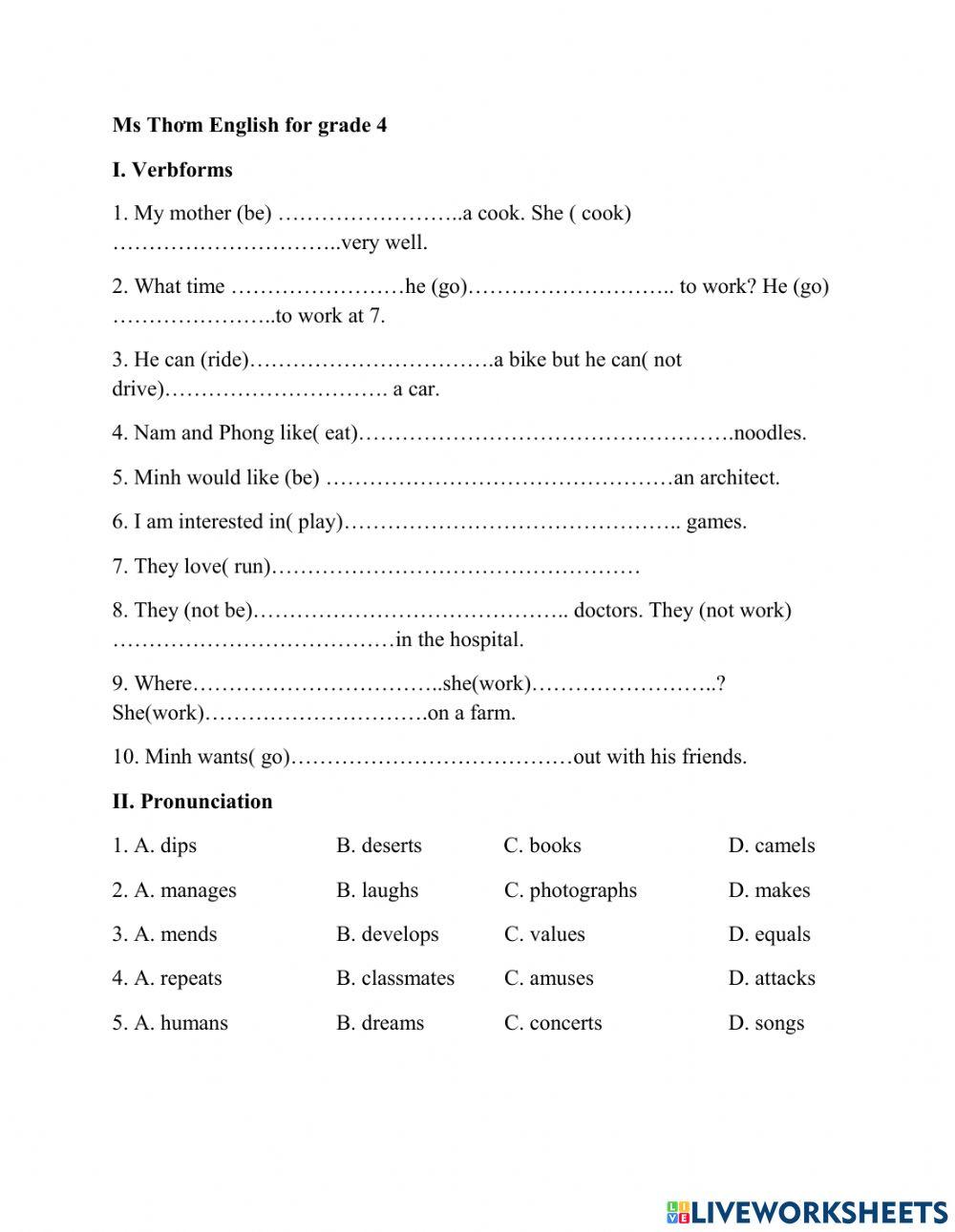 Present simple tense online exercise for 4 | Live Worksheets