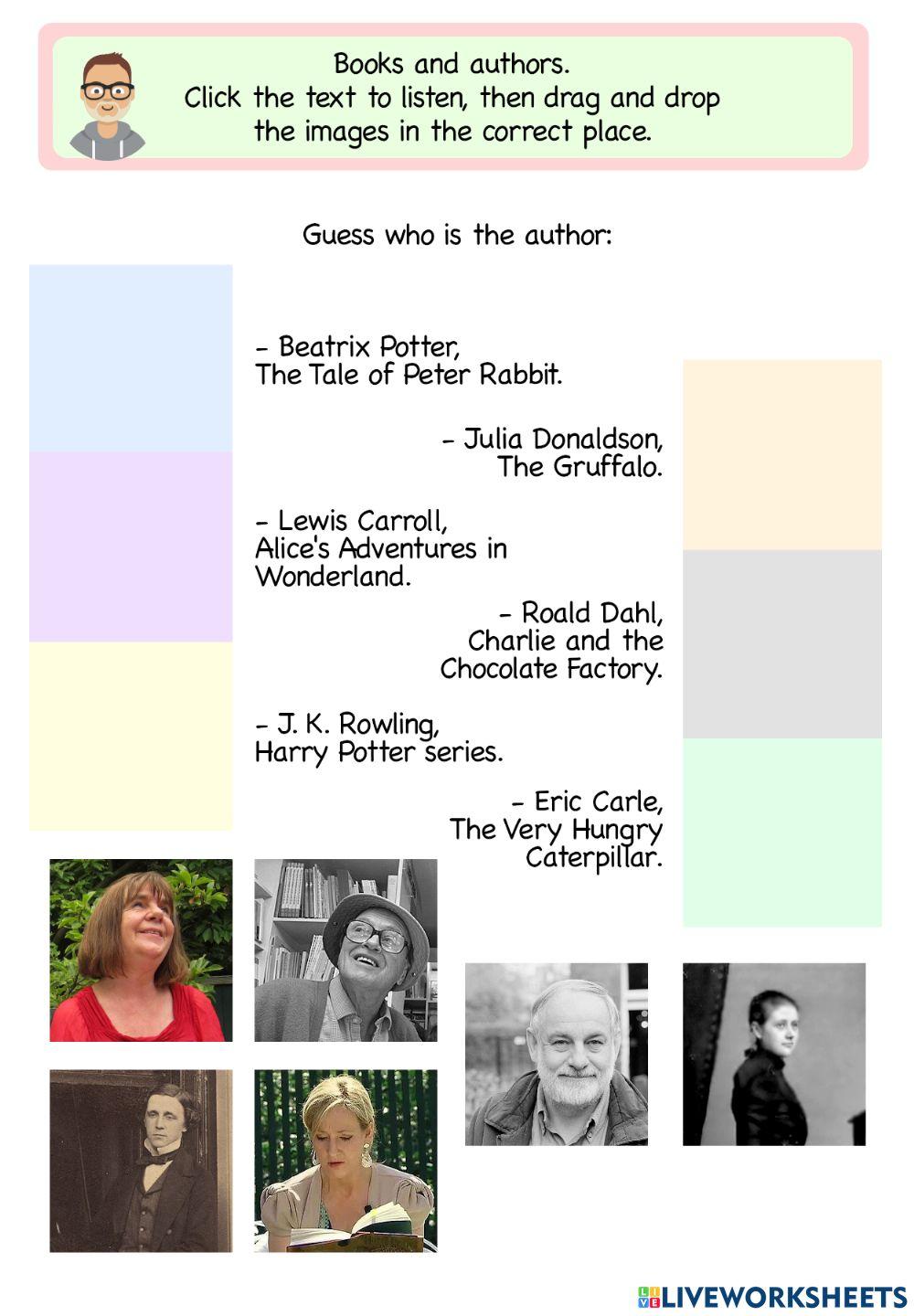 Books and authors worksheet | Live Worksheets