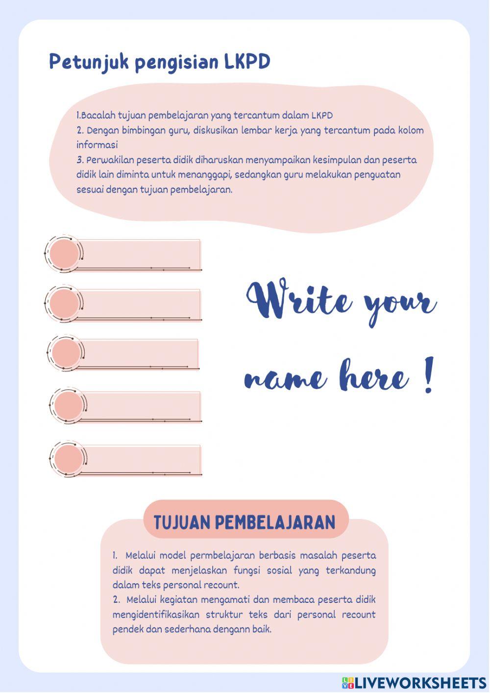 Lkpd recoun text | ekaawalia19 | Live Worksheets