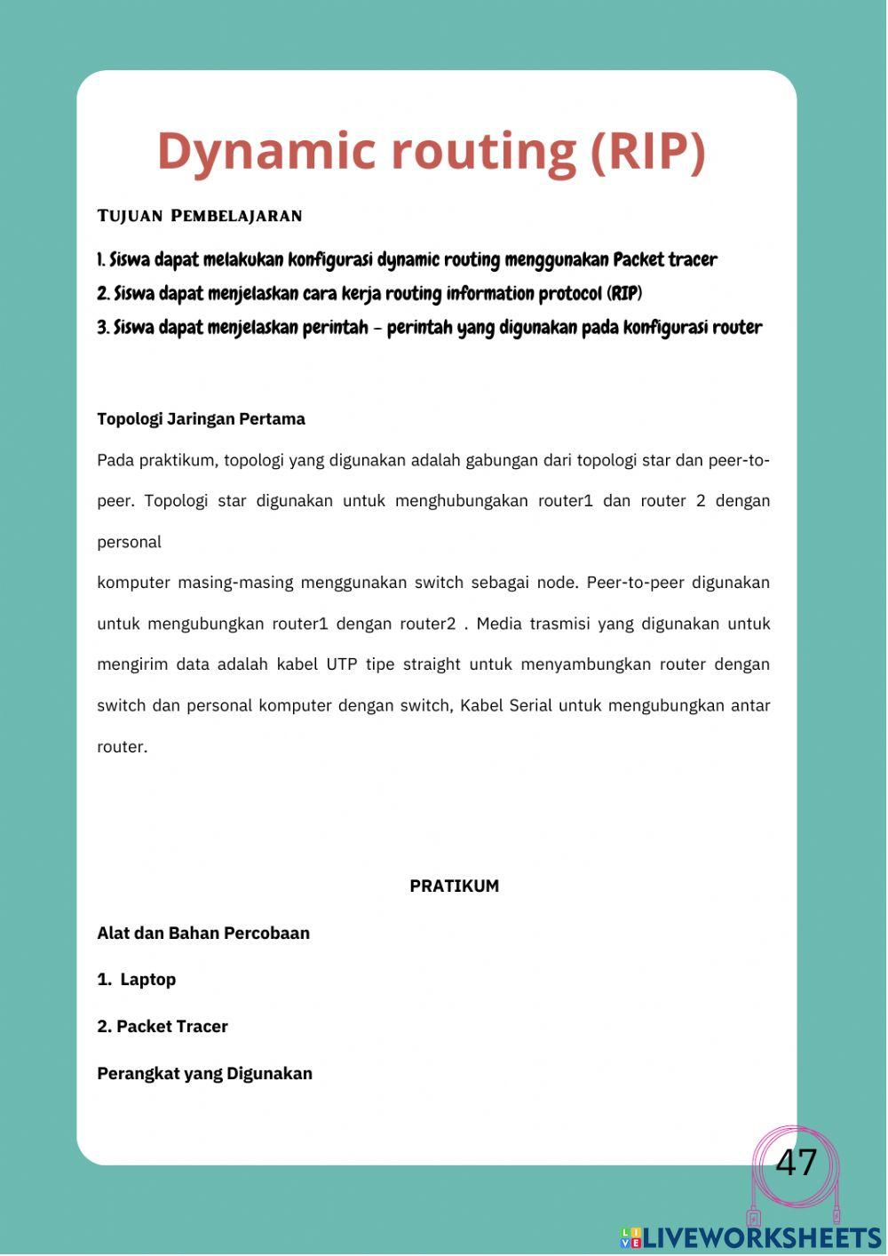 E-modul PKPJ: Routing Dinamis part 1 worksheet | Live Worksheets