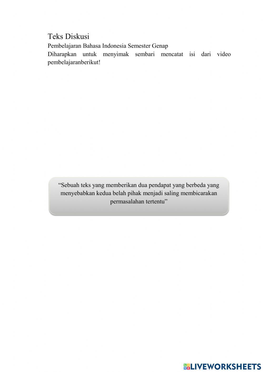 Teks Diskusi online worksheet for 9 | Live Worksheets