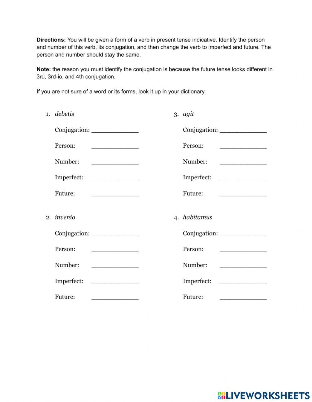Worksheet - Changing Tenses in the Present Stem online exercise for ...