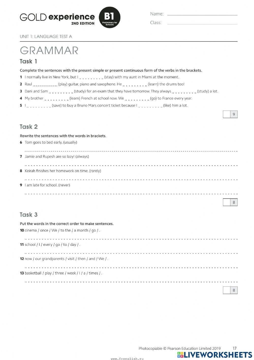 Gold experience… | Free Interactive Worksheets | 7102729