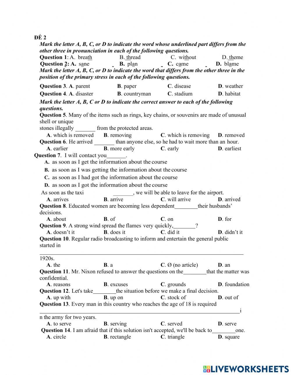 My exercise worksheet | Live Worksheets