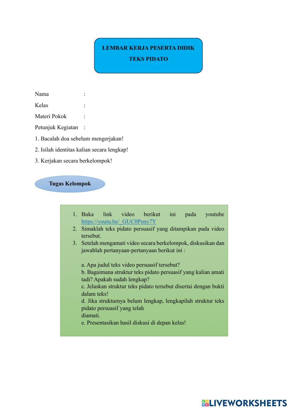 Lkpd Teks Pidato worksheet | Live Worksheets