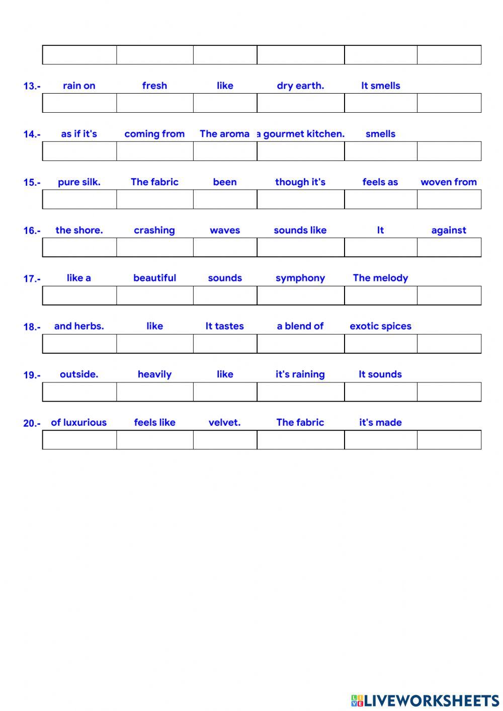 Sensory verbs | Free Interactive Worksheets | 7104519