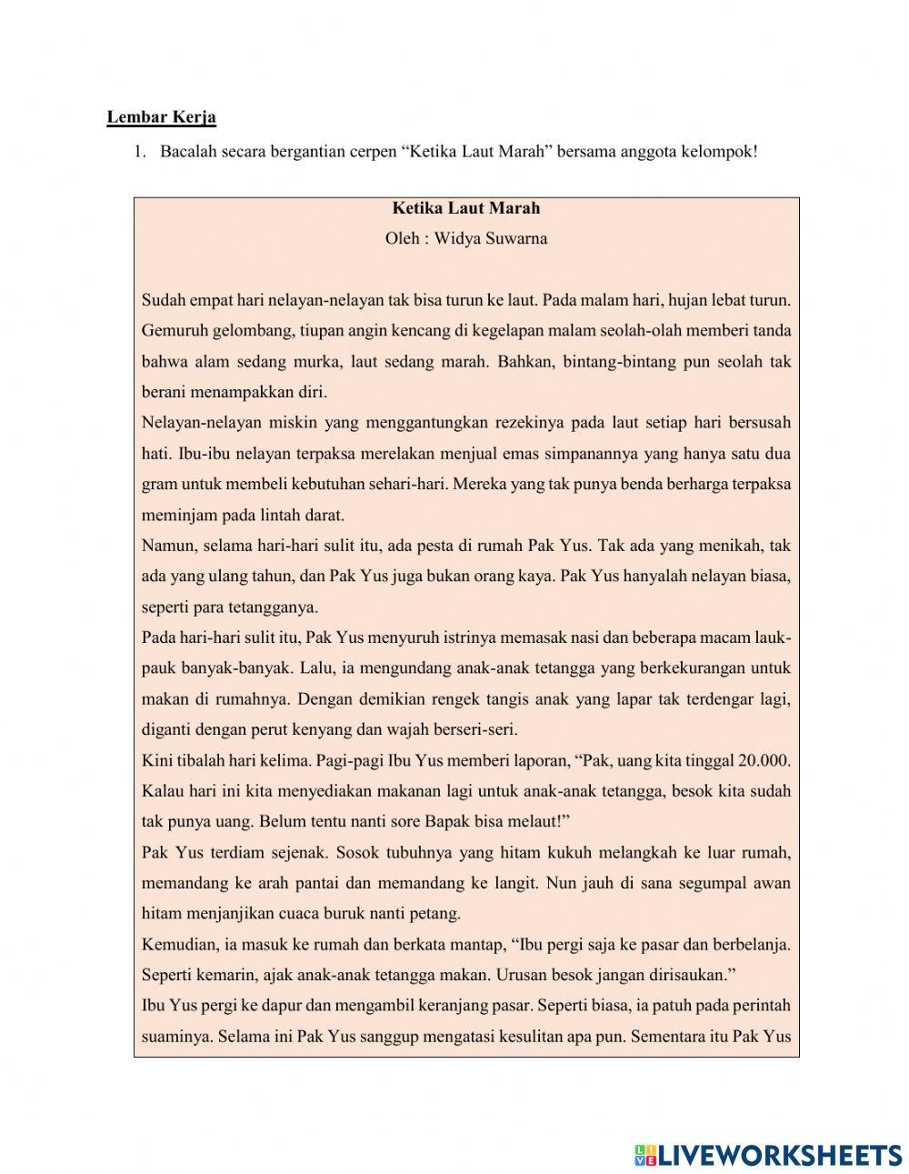 Teks cerpen online exercise for IX | Live Worksheets