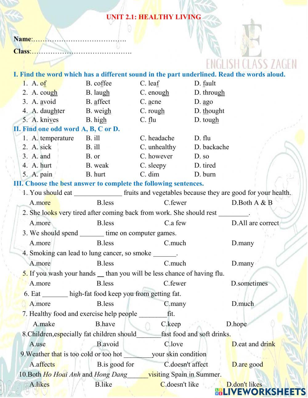 Unit 2.1e7 worksheet | Live Worksheets