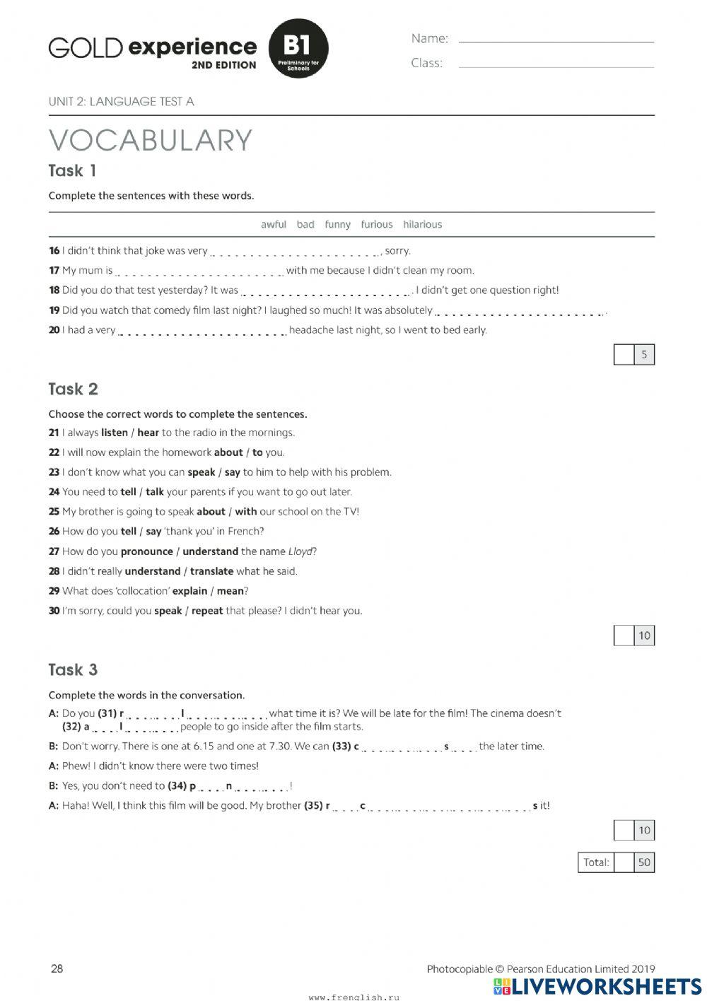 Gold Experience… | Free Interactive Worksheets | 7102816