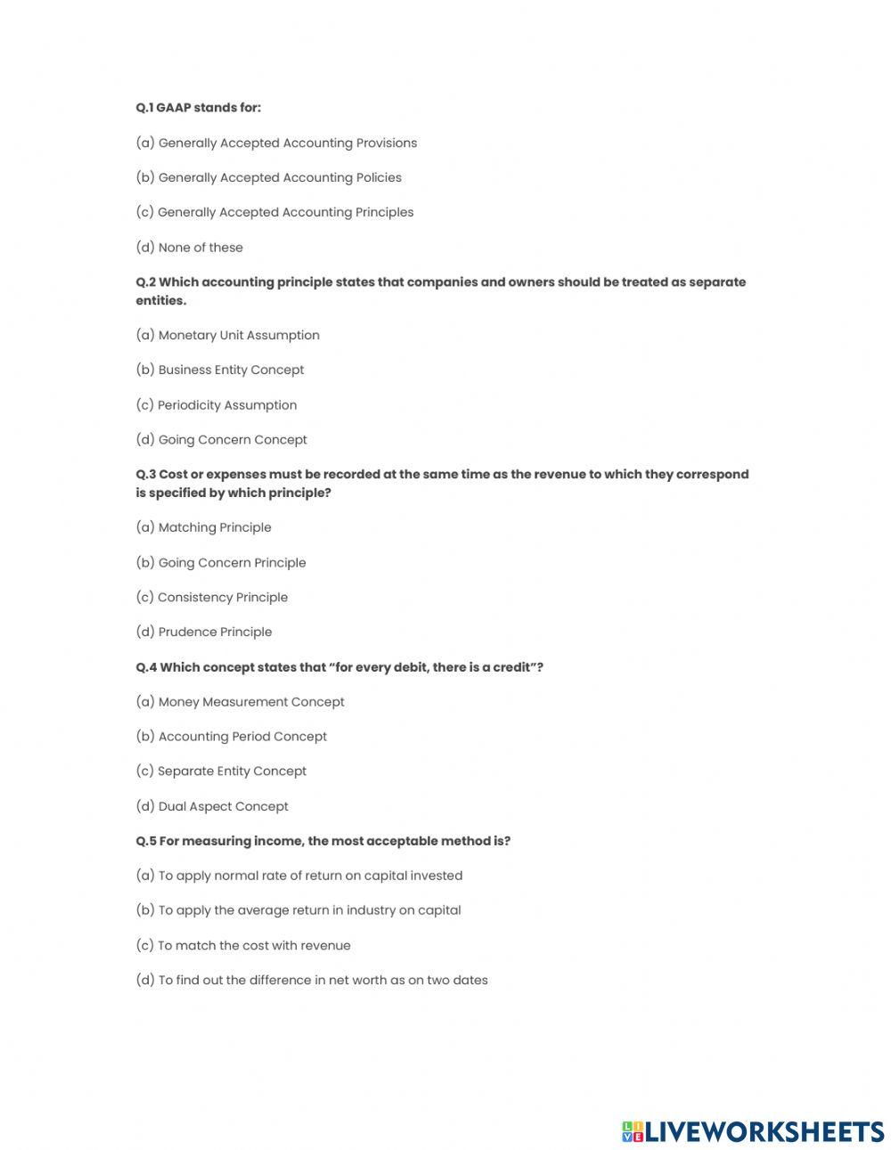 Gaap | aarti220297 | Live Worksheets