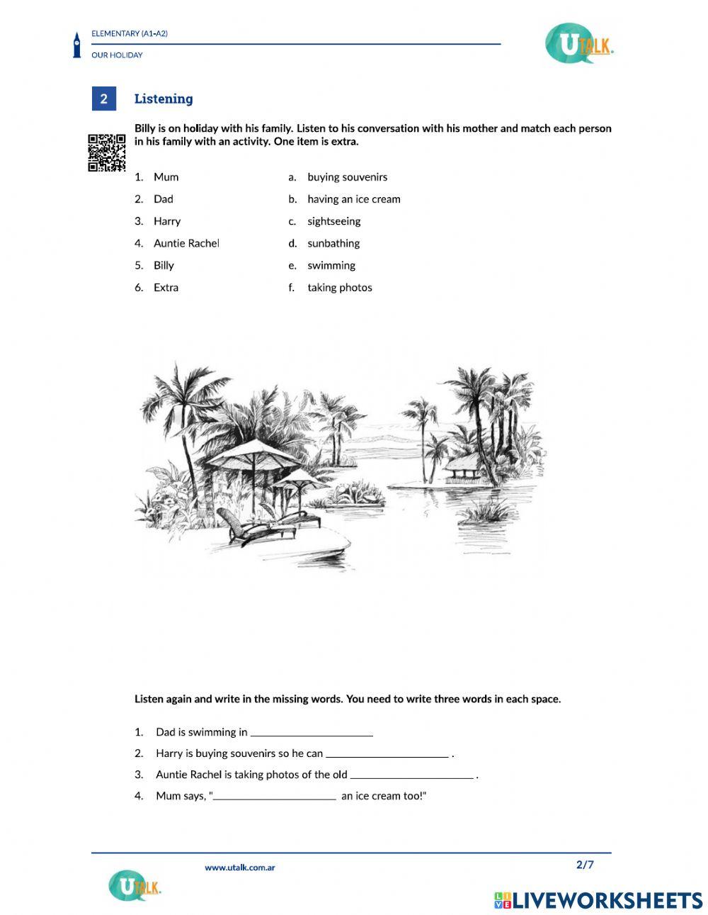 Our holidays: Present Continuous Listening online exercise for | Live ...