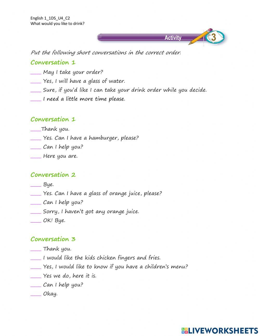 Ordering food in a restaurant online exercise for | Live Worksheets