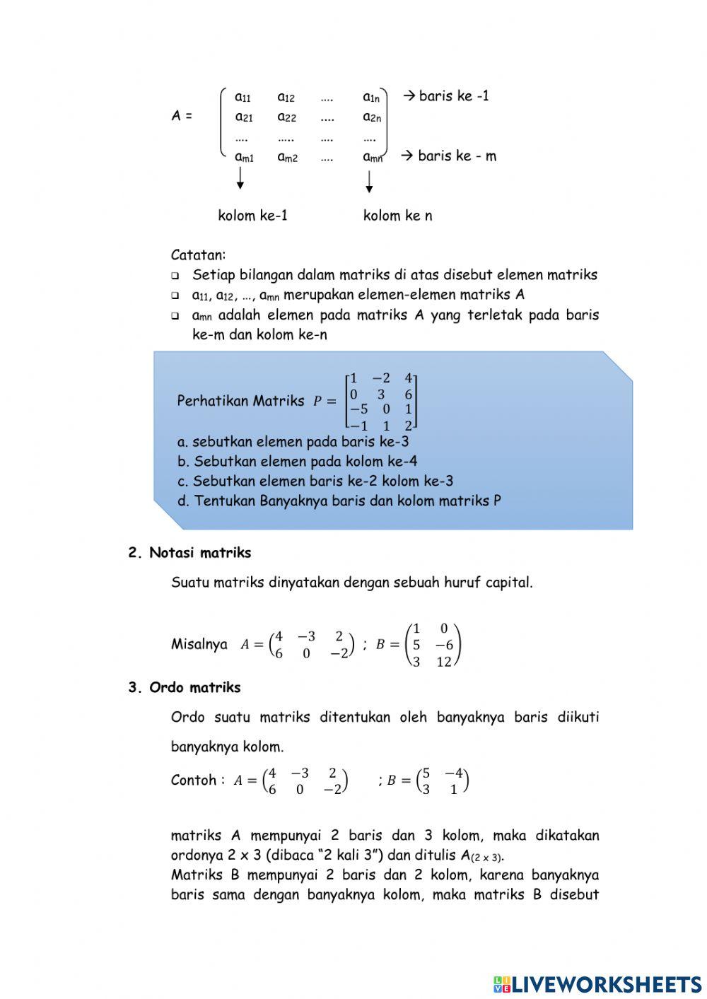 LKPD MATRIKS 1 online exercise for | Live Worksheets