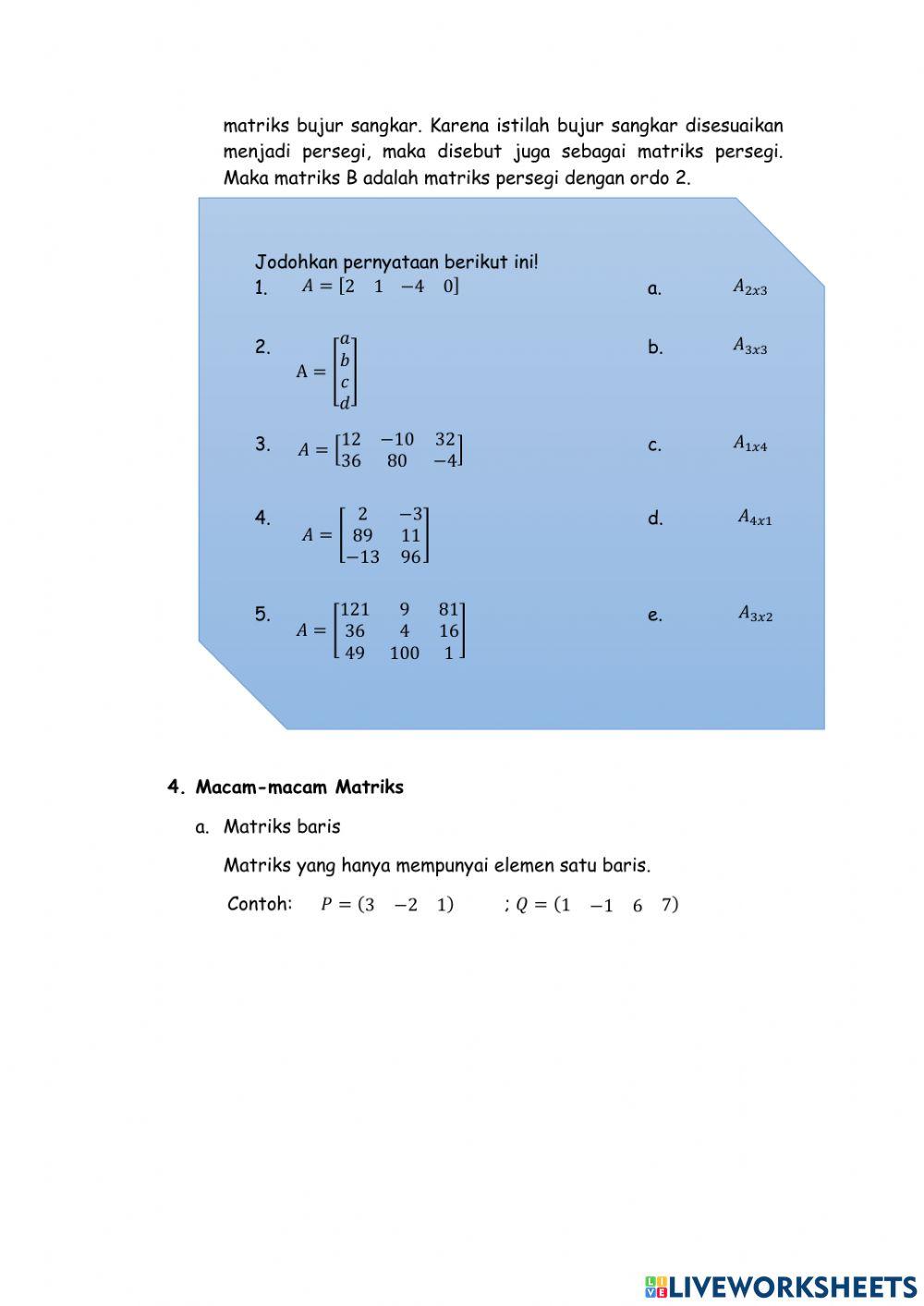 LKPD MATRIKS 1 online exercise for | Live Worksheets
