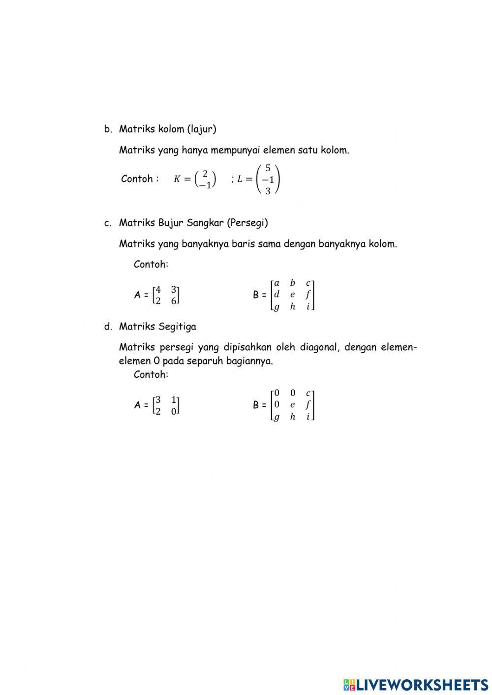 LKPD MATRIKS 1 online exercise for | Live Worksheets