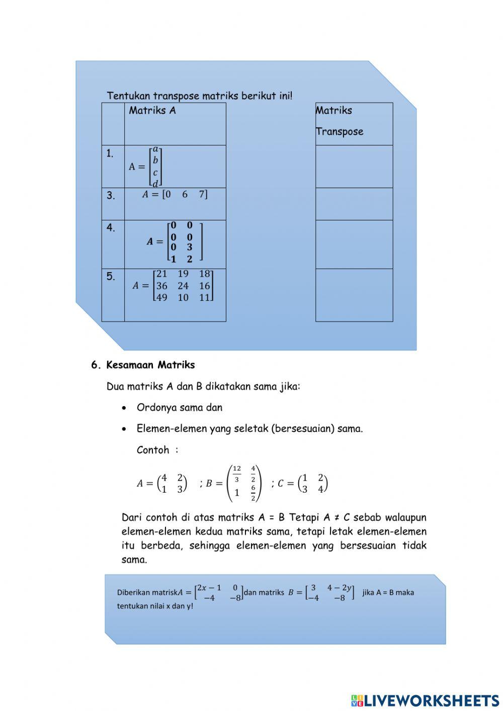 LKPD MATRIKS 1 online exercise for | Live Worksheets