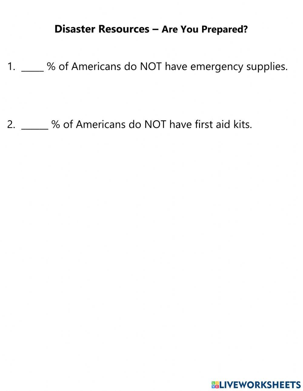 Disaster resour… | Free Interactive Worksheets | 7105274