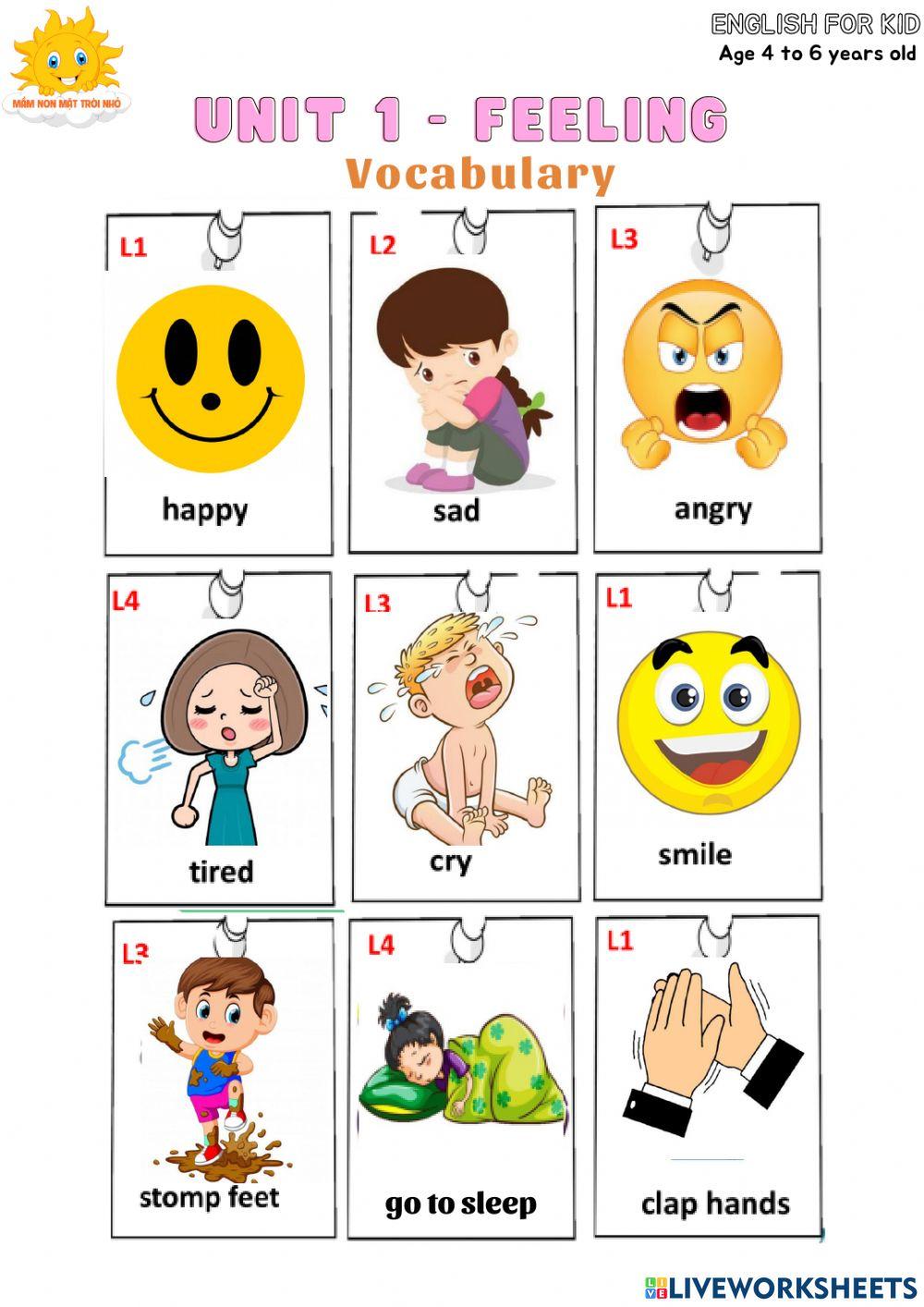 unit 1 - Feeling - words and structures | Live Worksheets