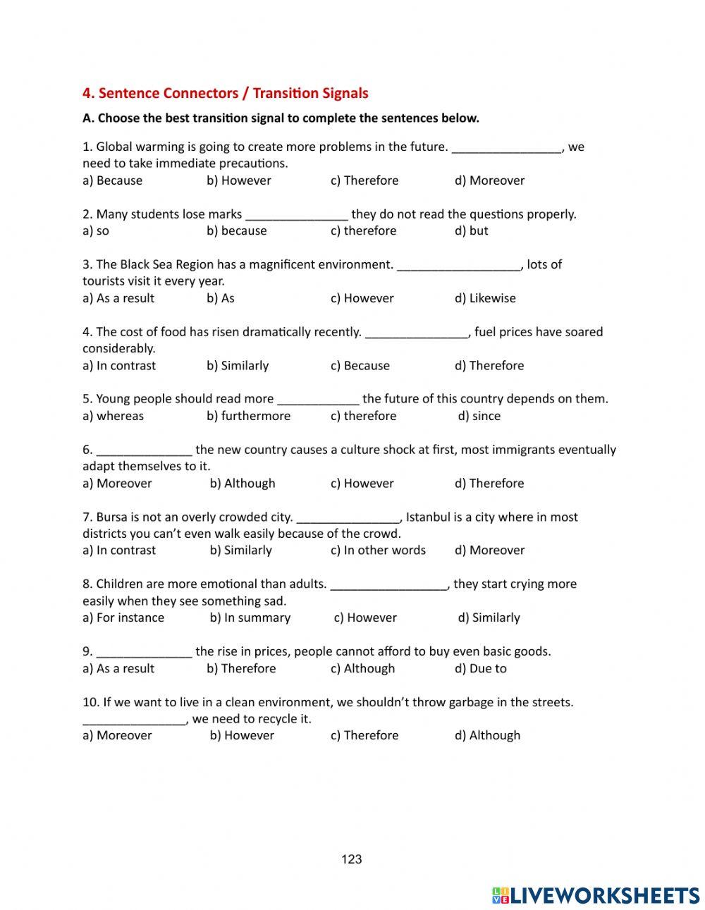 Transition sign… | Free Interactive Worksheets | 7106854