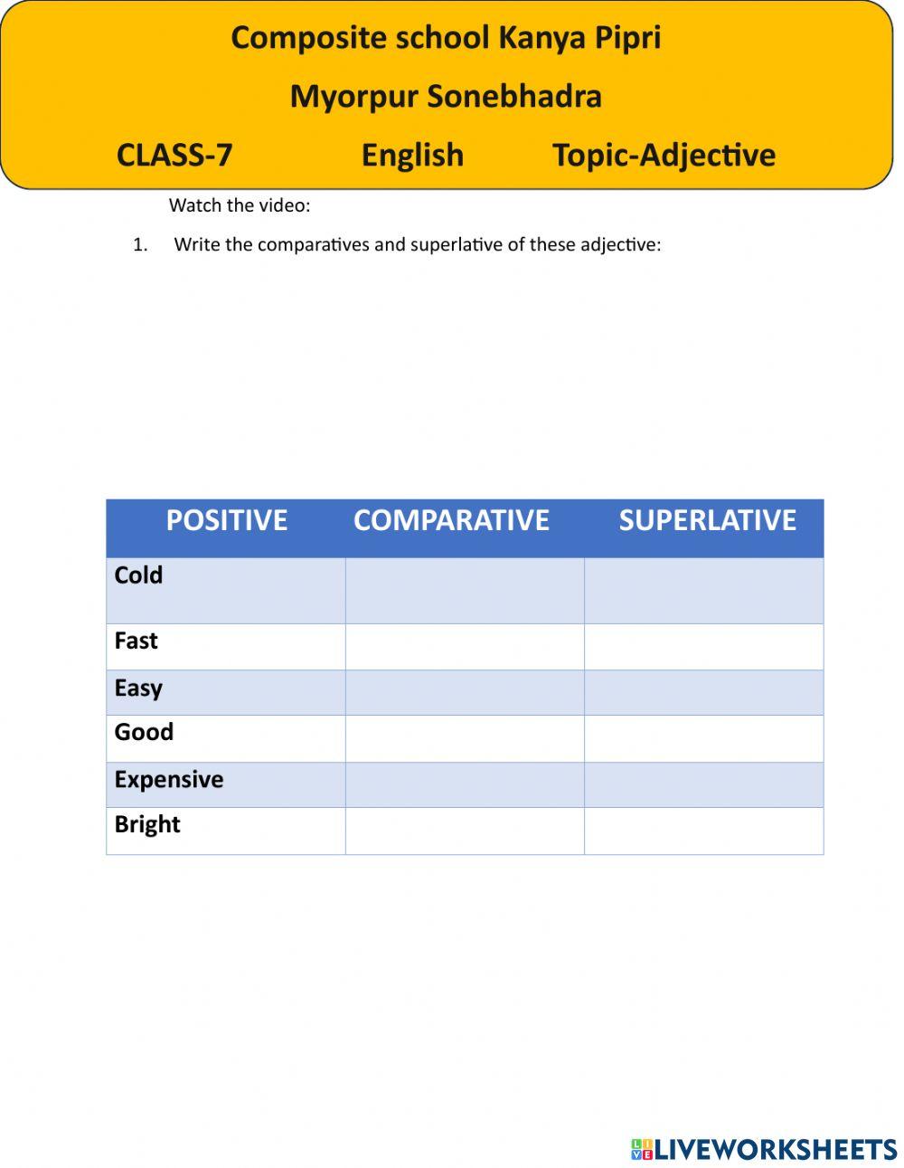Adjective | Free Interactive Worksheets | 7107071