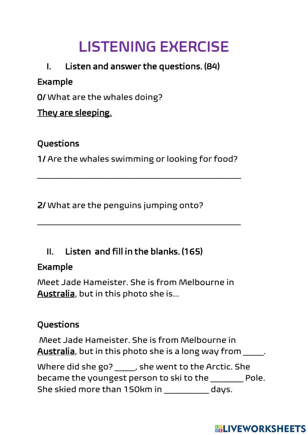 Listening Exercise 7105893 | kiimngaanliz