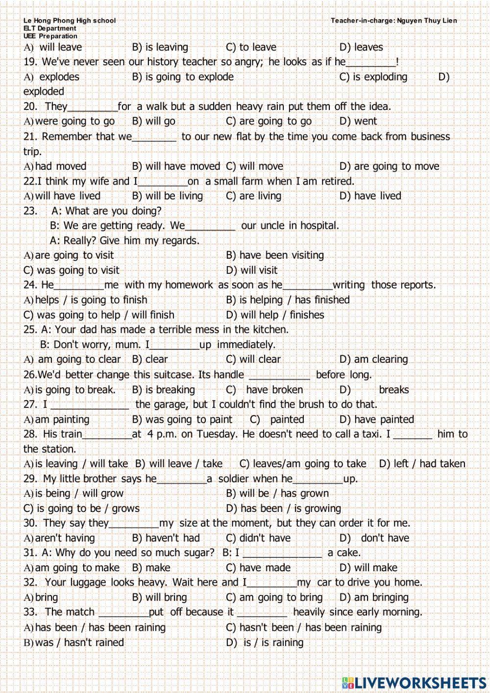 Tenses (2) worksheet | Live Worksheets