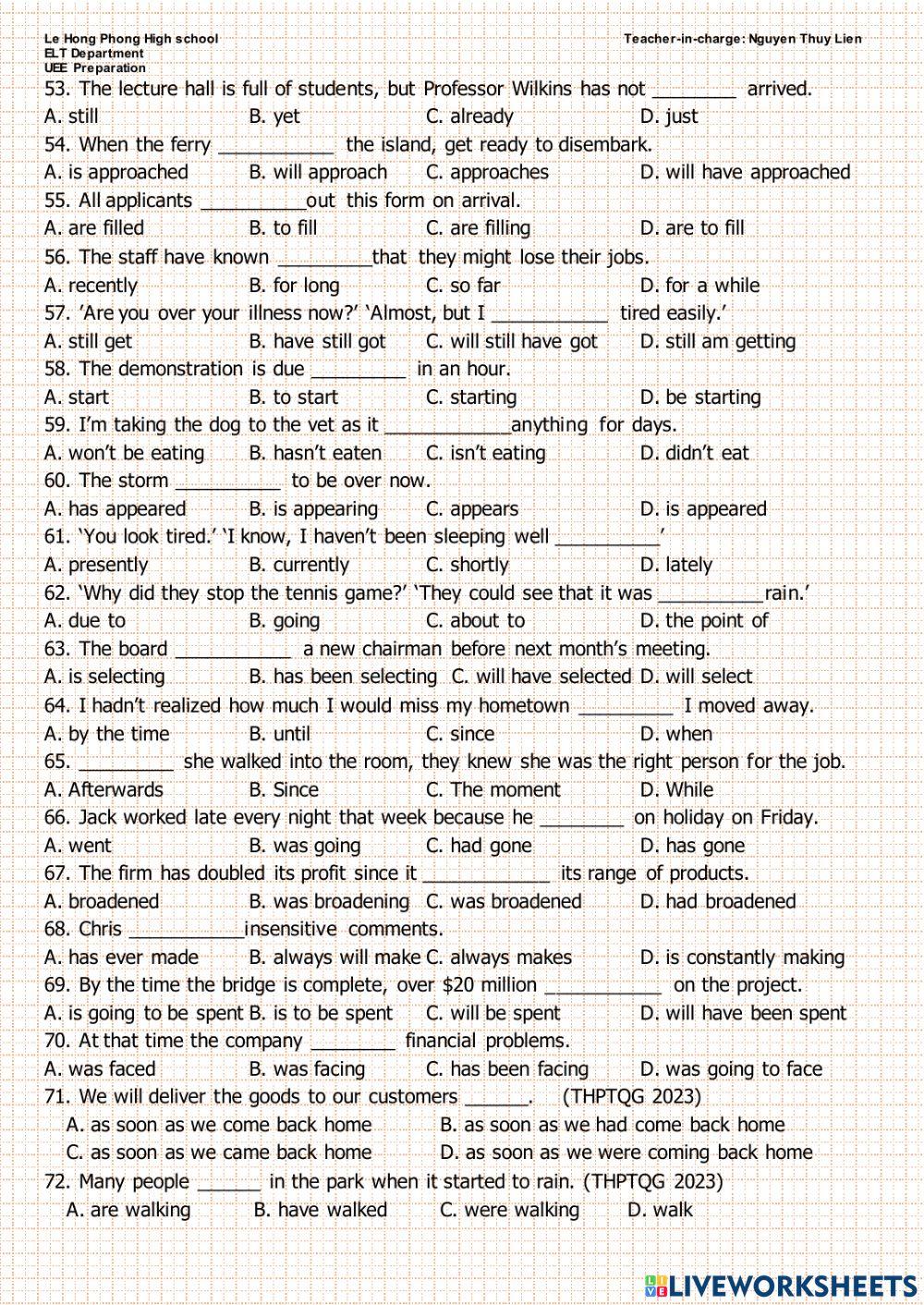 Tenses (2) worksheet | Live Worksheets