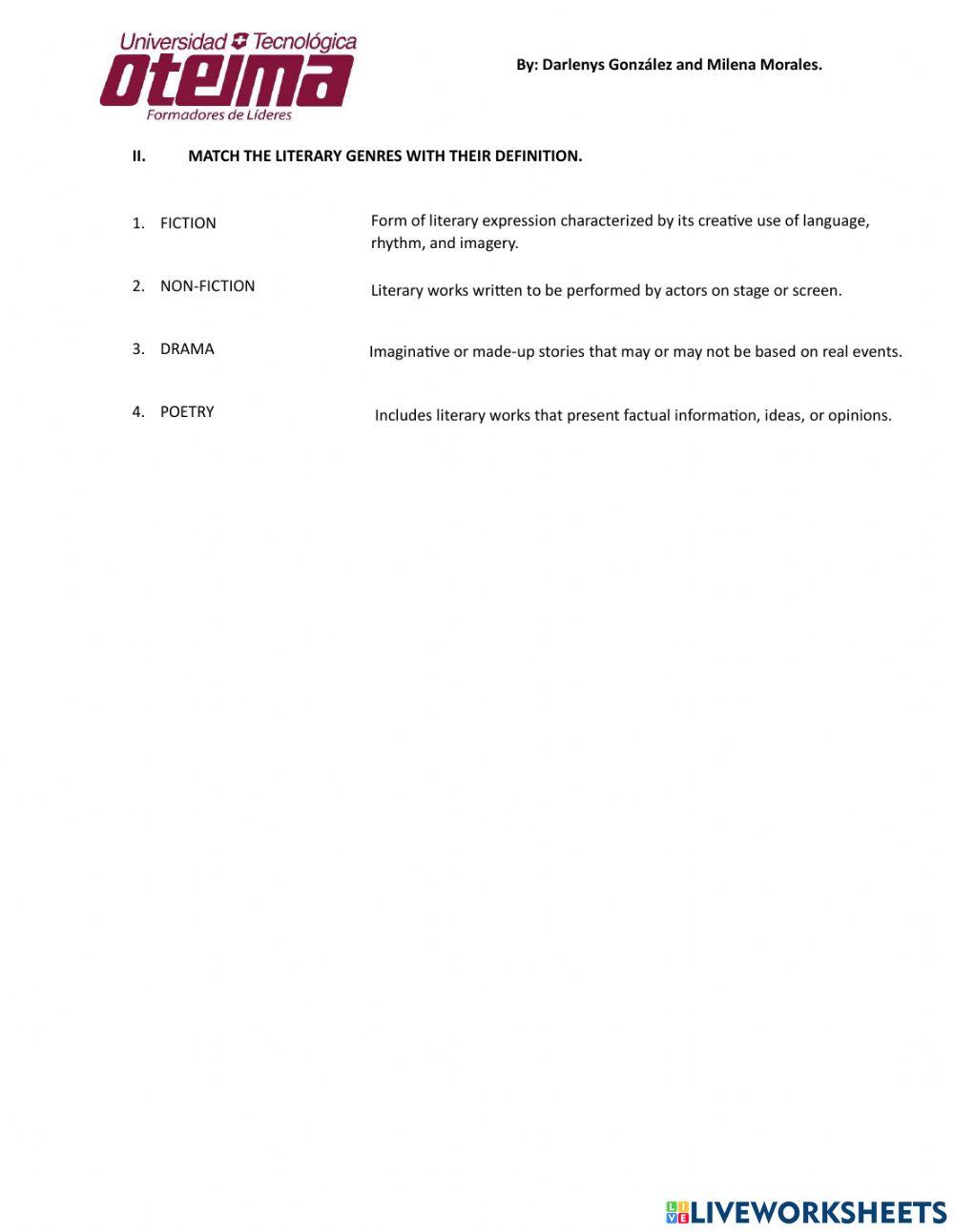 Literary genres exercise for UNIVERSITY | Live Worksheets