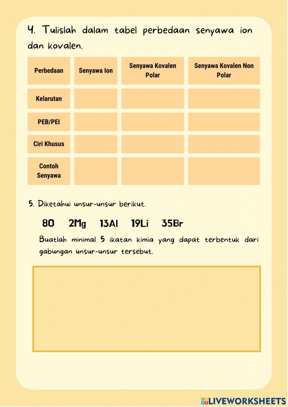 Ikatan Kovalen interactive worksheet for Grade 11 | Live Worksheets