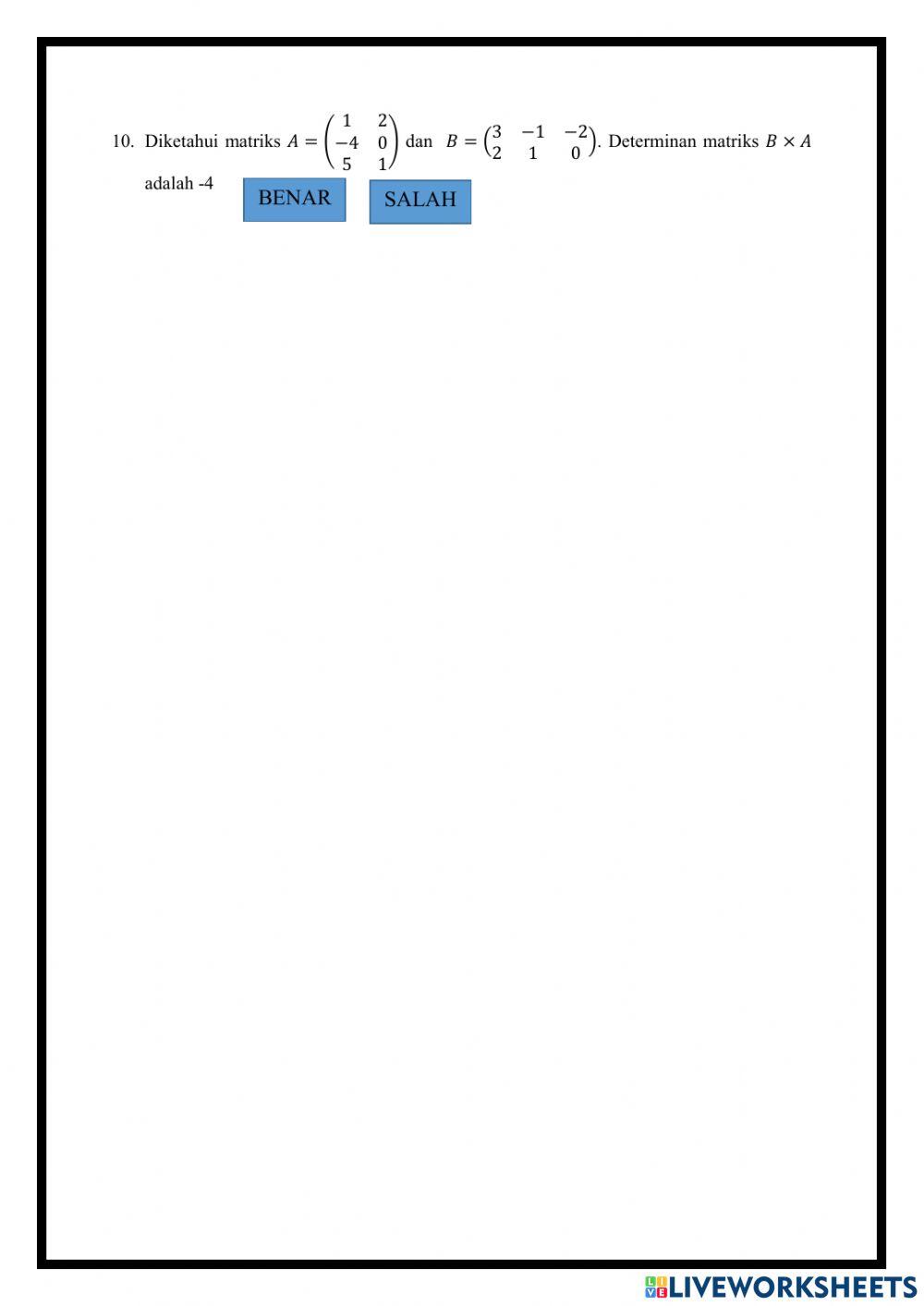 Matriks online worksheet for XI SMK | Live Worksheets