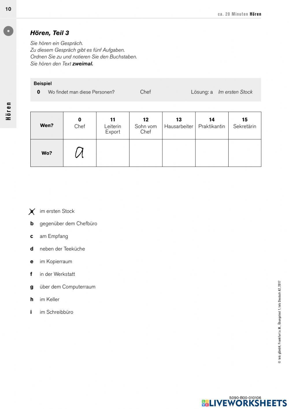 Übungstest A2 Hören und Lesen online exercise for | Live Worksheets
