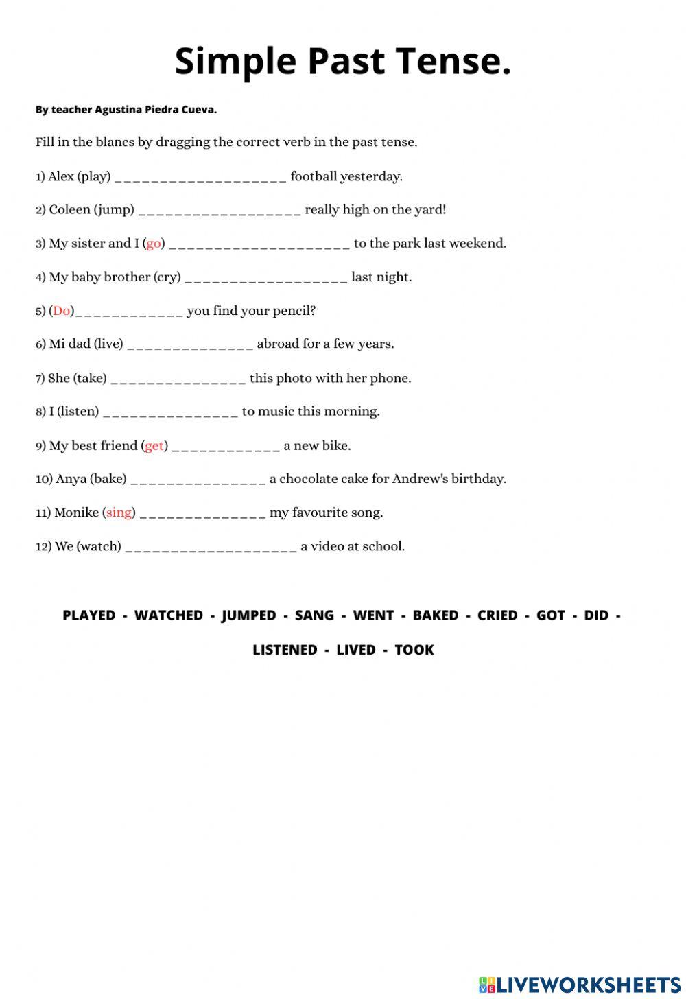 Simple past online exercise for 5th grade | Live Worksheets