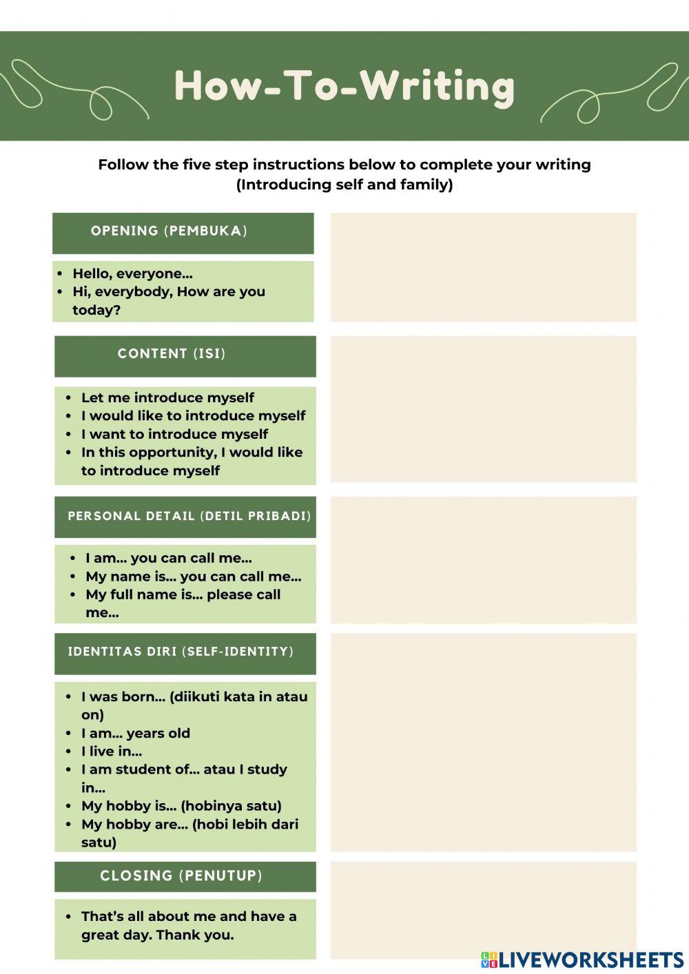 Introducing self and family worksheet | Live Worksheets