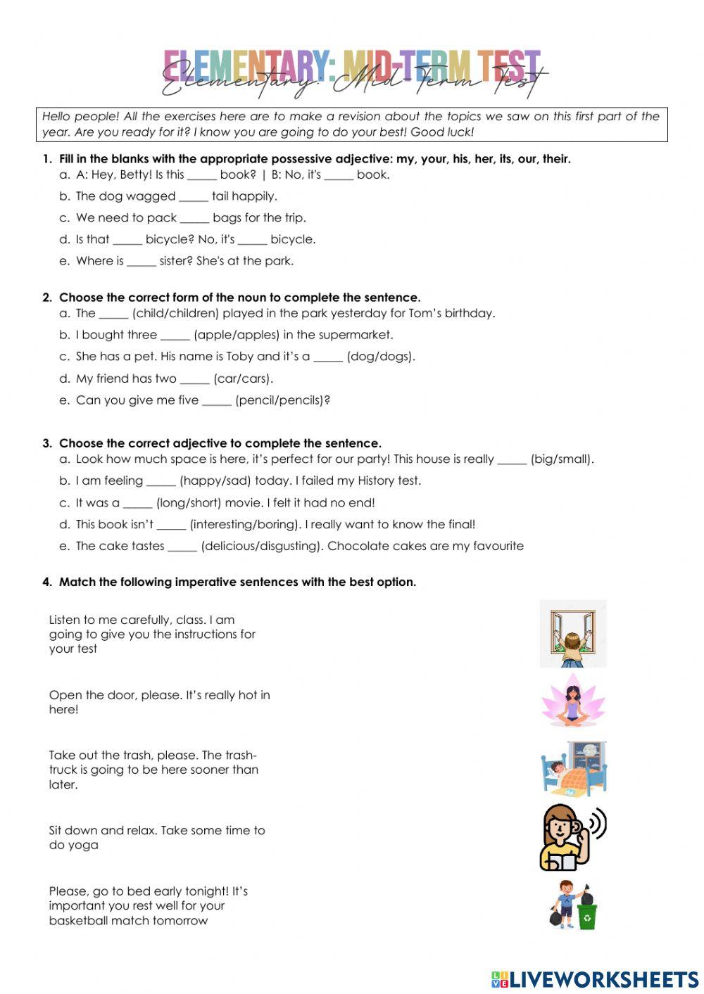 Elementary - Mid-Term Test online exercise for Elementary | Live Worksheets