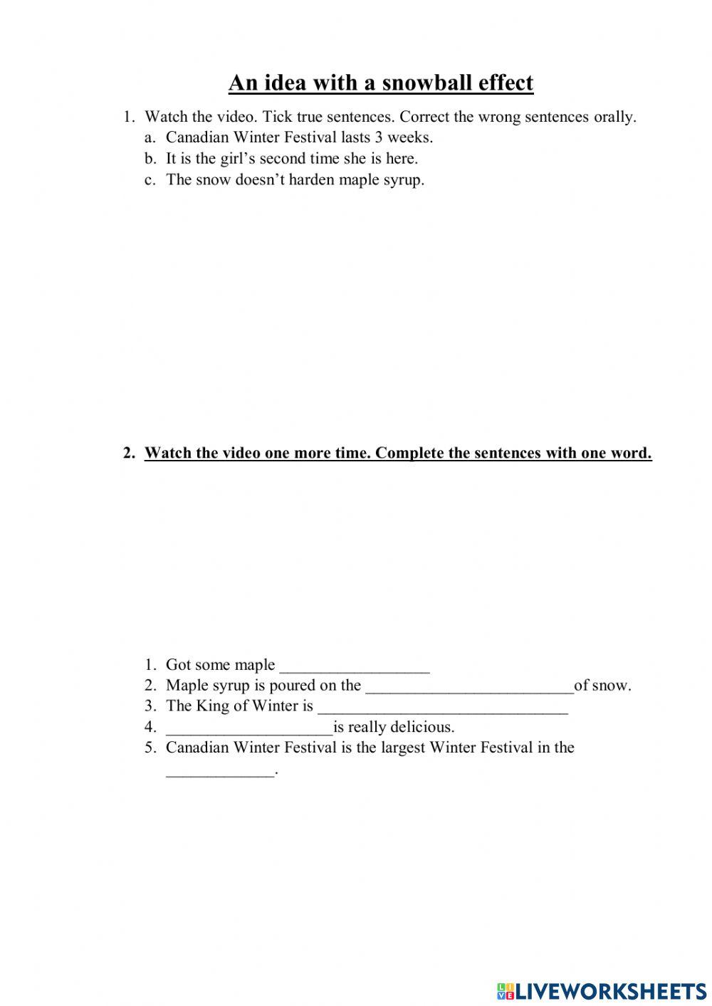 An idea with a snowball effect worksheet | Live Worksheets