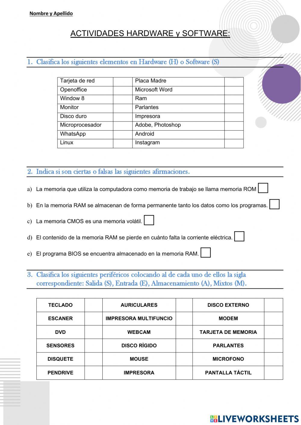Hardware y Software online exercise for terciario | Live Worksheets
