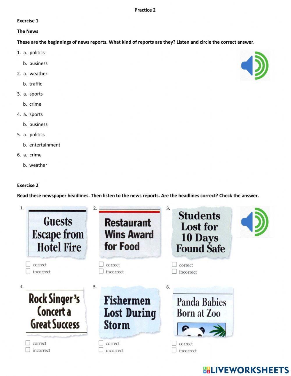 LISTENING PRACTICE TWO online exercise for | Live Worksheets