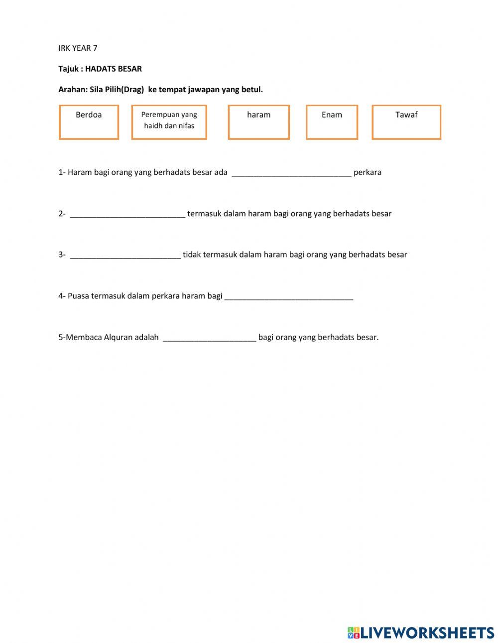 Hadats Besar worksheet | Live Worksheets