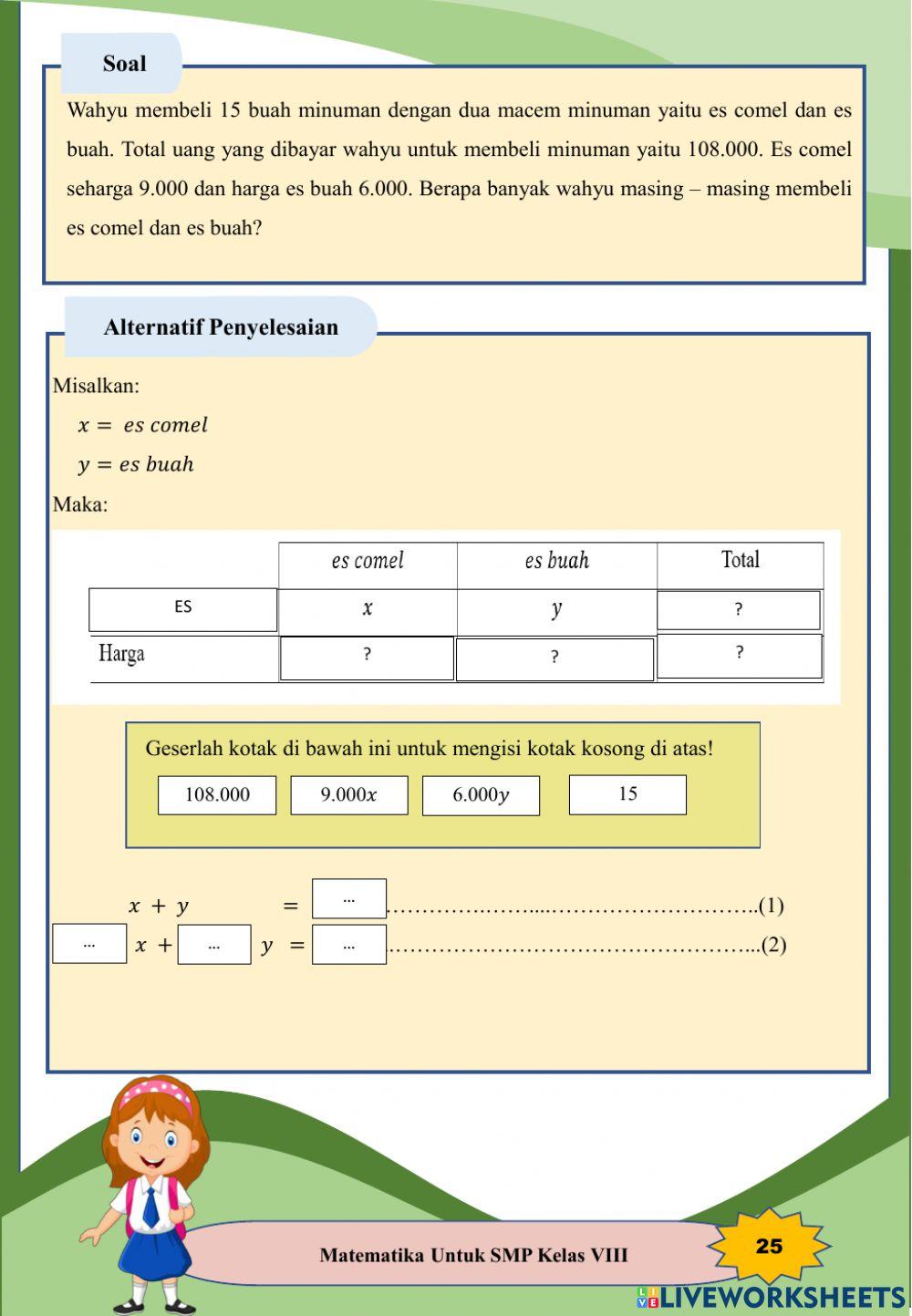 Penerapan SPLDV interactive worksheet | Live Worksheets