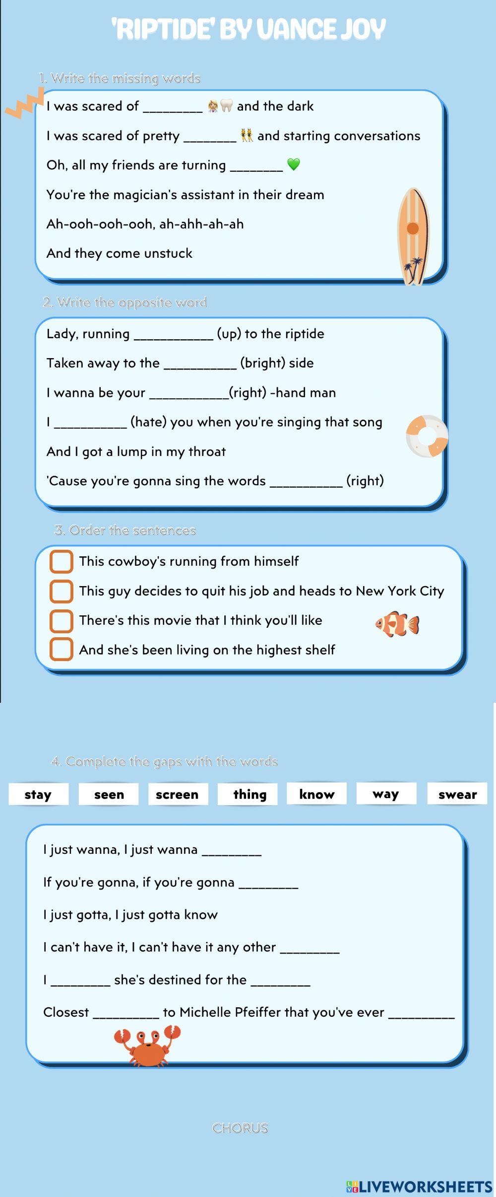 Song online exercise for 7 | Live Worksheets