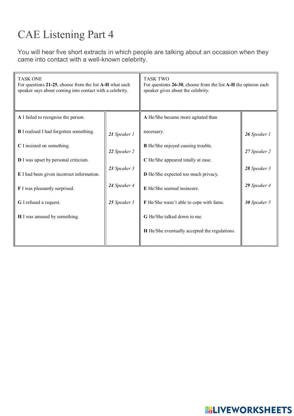 CAE LISTENING TEST 1 2023 SUMMER 7136194 | Emilia Calvo