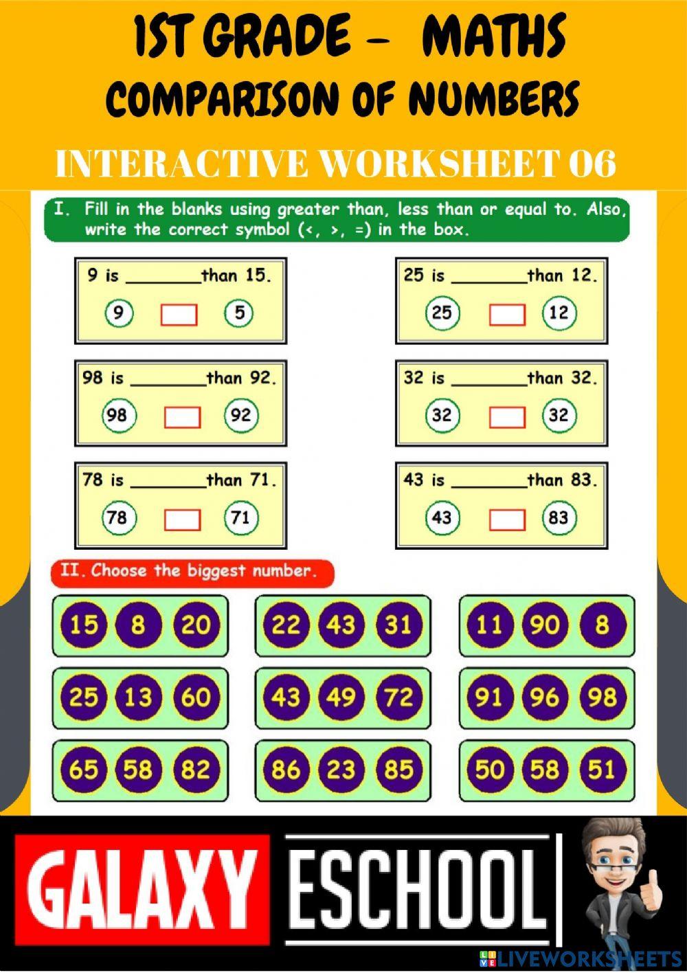 1st-maths-ps06-comparison of numbers- ch 03-Galaxy worksheet | Live ...