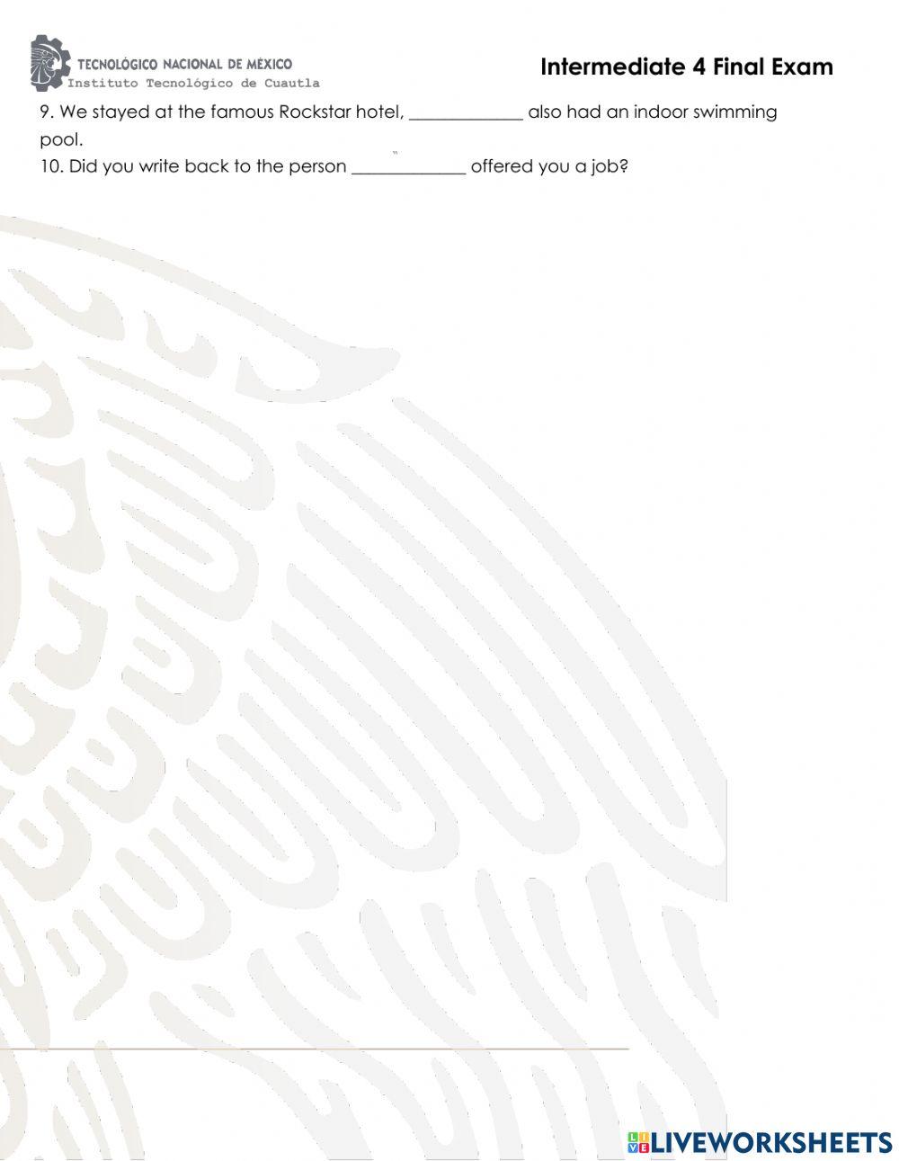 7075954 | Intermediate 4 final exam | Fernando Osorio