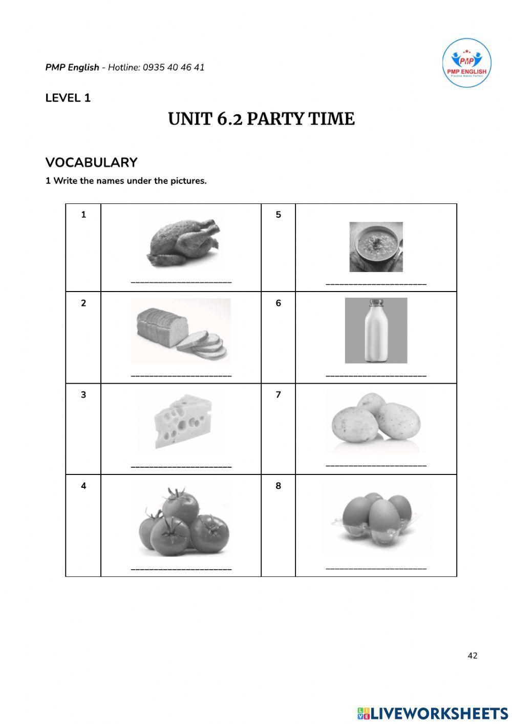 LEVEL 1. UNIT 6.2 PARTY TIME 7076033 | thaolam2098 | Live