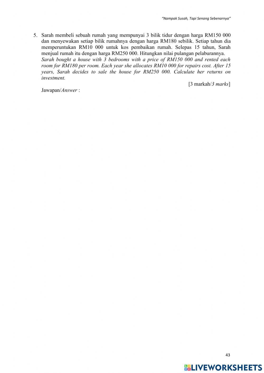 bab 3 matematik tingkatan 3 online exercise for | Live Worksheets