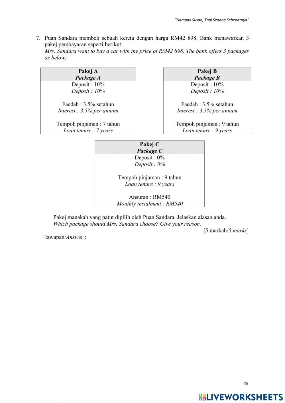 bab 3 matematik tingkatan 3 online exercise for | Live Worksheets