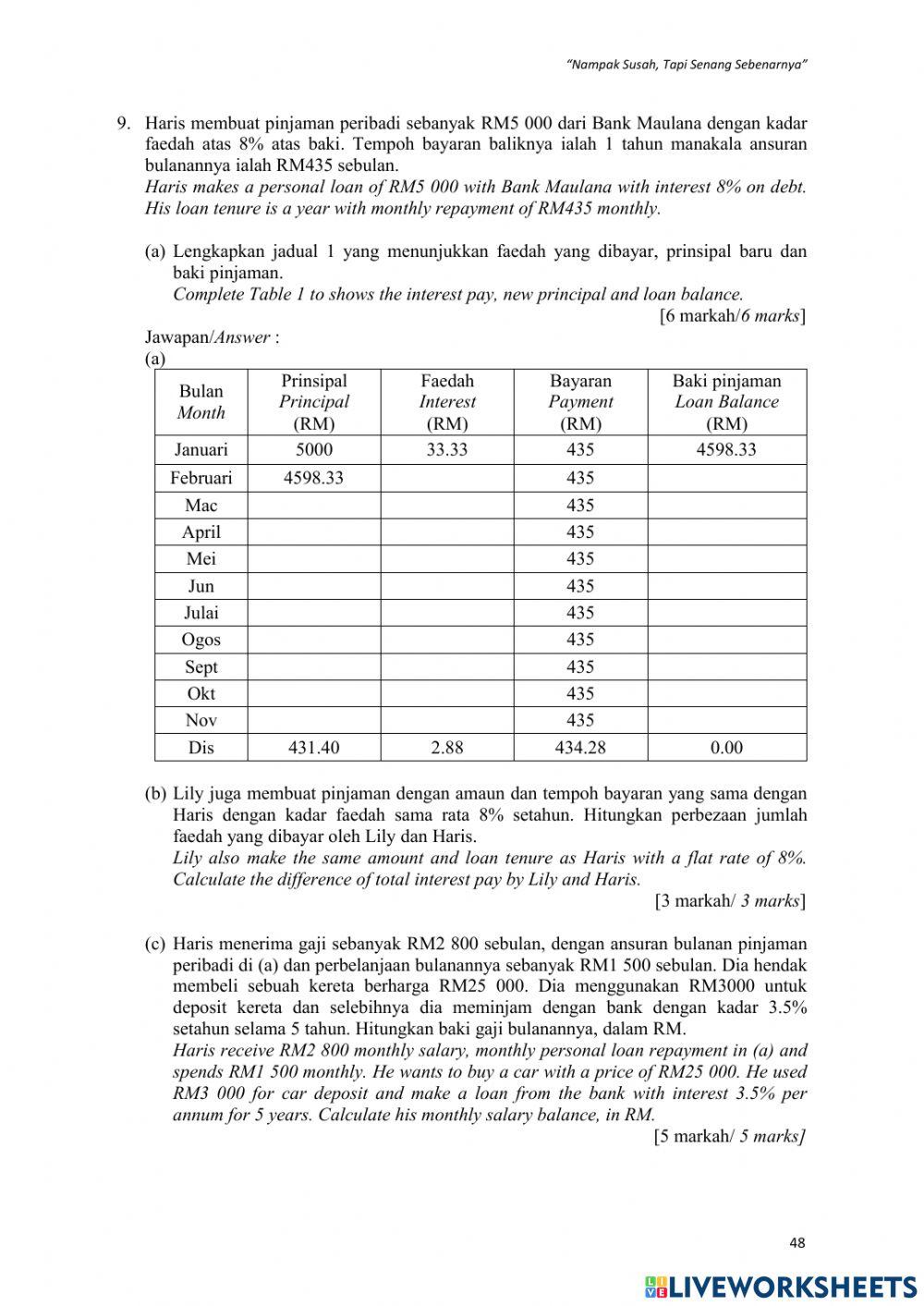 bab 3 matematik tingkatan 3 online exercise for | Live Worksheets