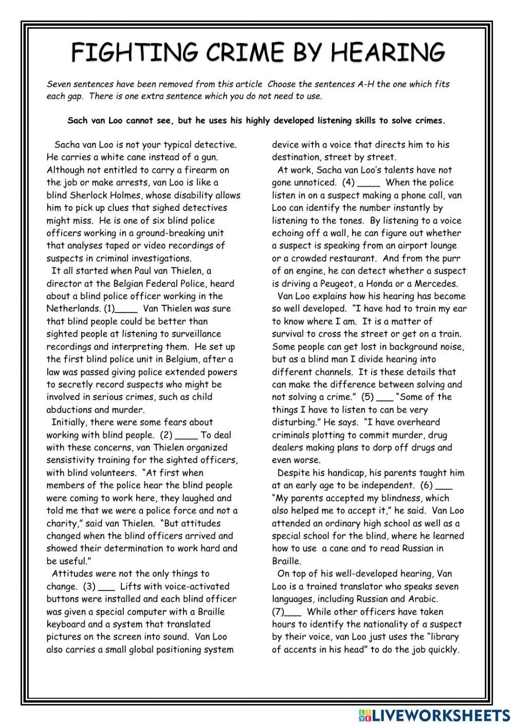 Fighting Crime … | Free Interactive Worksheets | 7081055