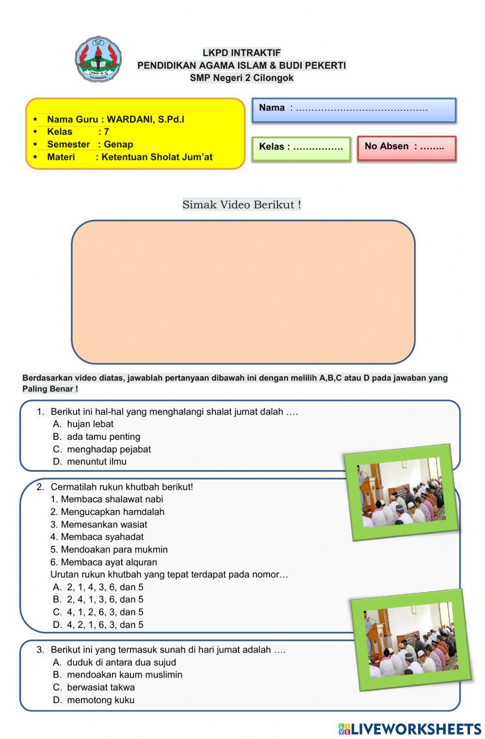 LKPD interaktif PAI online exercise | Live Worksheets