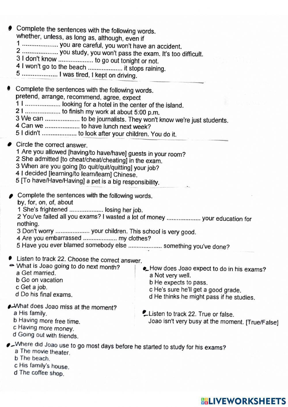 Exam 1 level 5 units 1, 2 - 3 worksheet | Live Worksheets